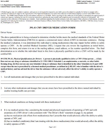 CMV Driver Medication Form MCSA-5895 – USADriveSafe